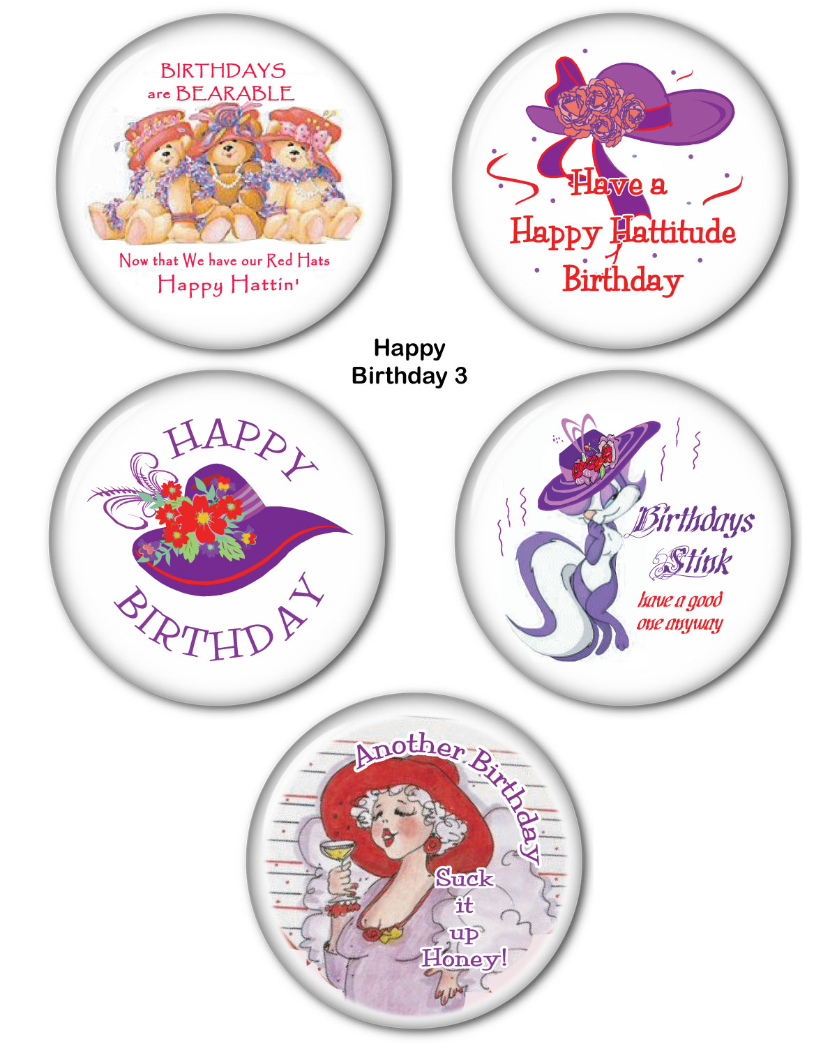 Red Hat Button set Birthday Group 3